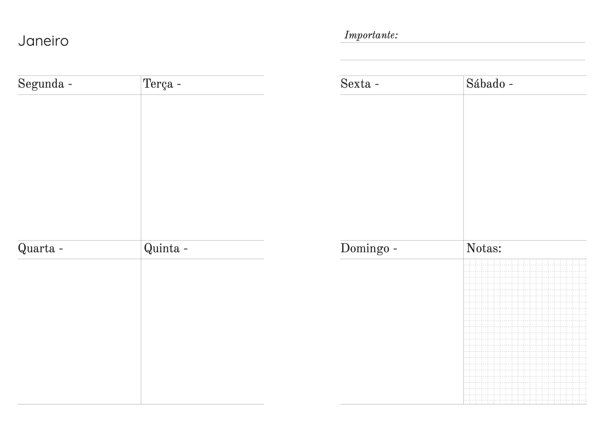 Planner Permanente Básico A5 em 2 modelos e A6 em 4 modelos – Garota Papel